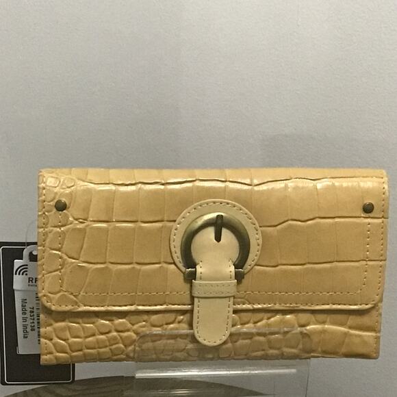 Union Code | Bags | Union Code Yellow Crocodile Embossed Leather Rfid ...